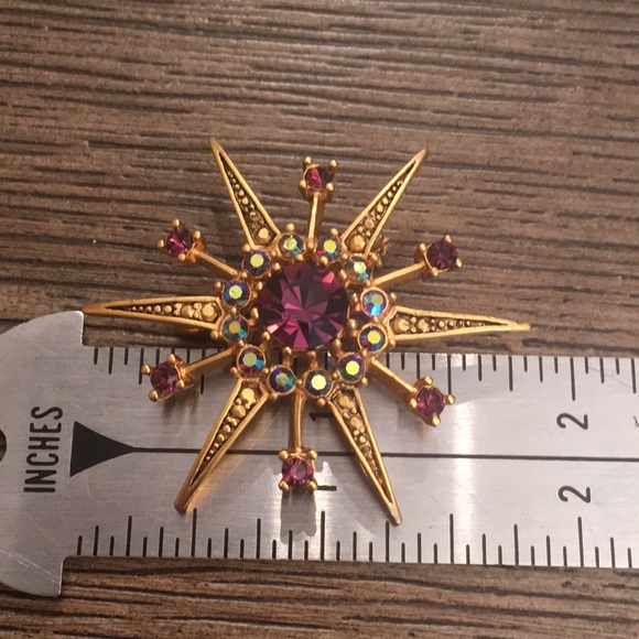 Vintage | Jewelry | Vintage Matte Gold Star Pin Purple Rhinestones ...